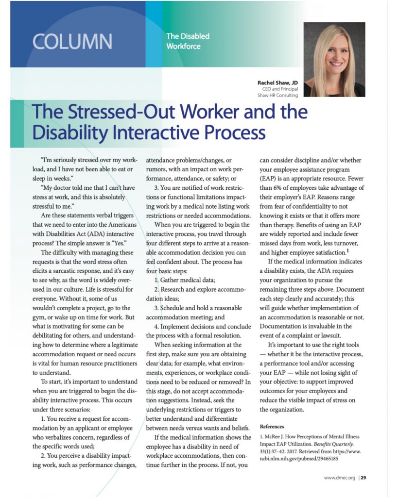 Mental Health & The Stressed Out Worker - Shaw HR Consulting